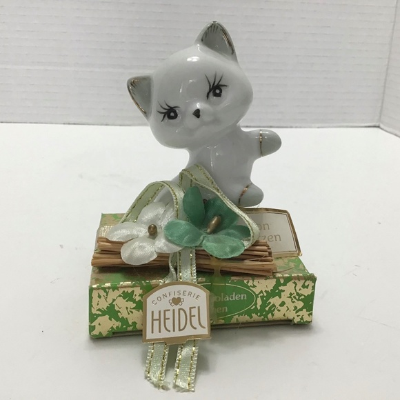 Heidel | Accents | Vtg Porcelain White Cat Green Gold On Confiserie ...